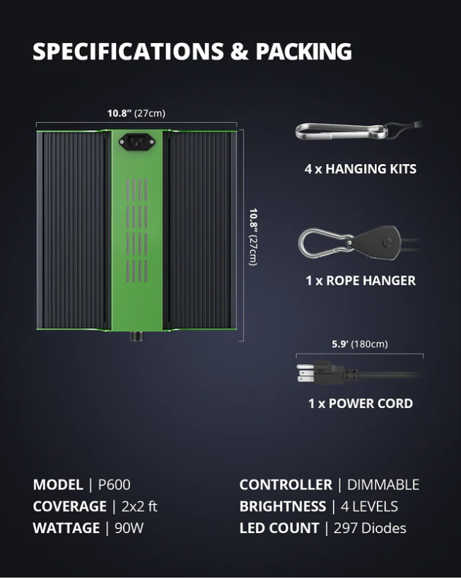 ViparSpectra® 2023 Updated P600 Full Spectrum Dimmable led Grow – Hello Hydroponics